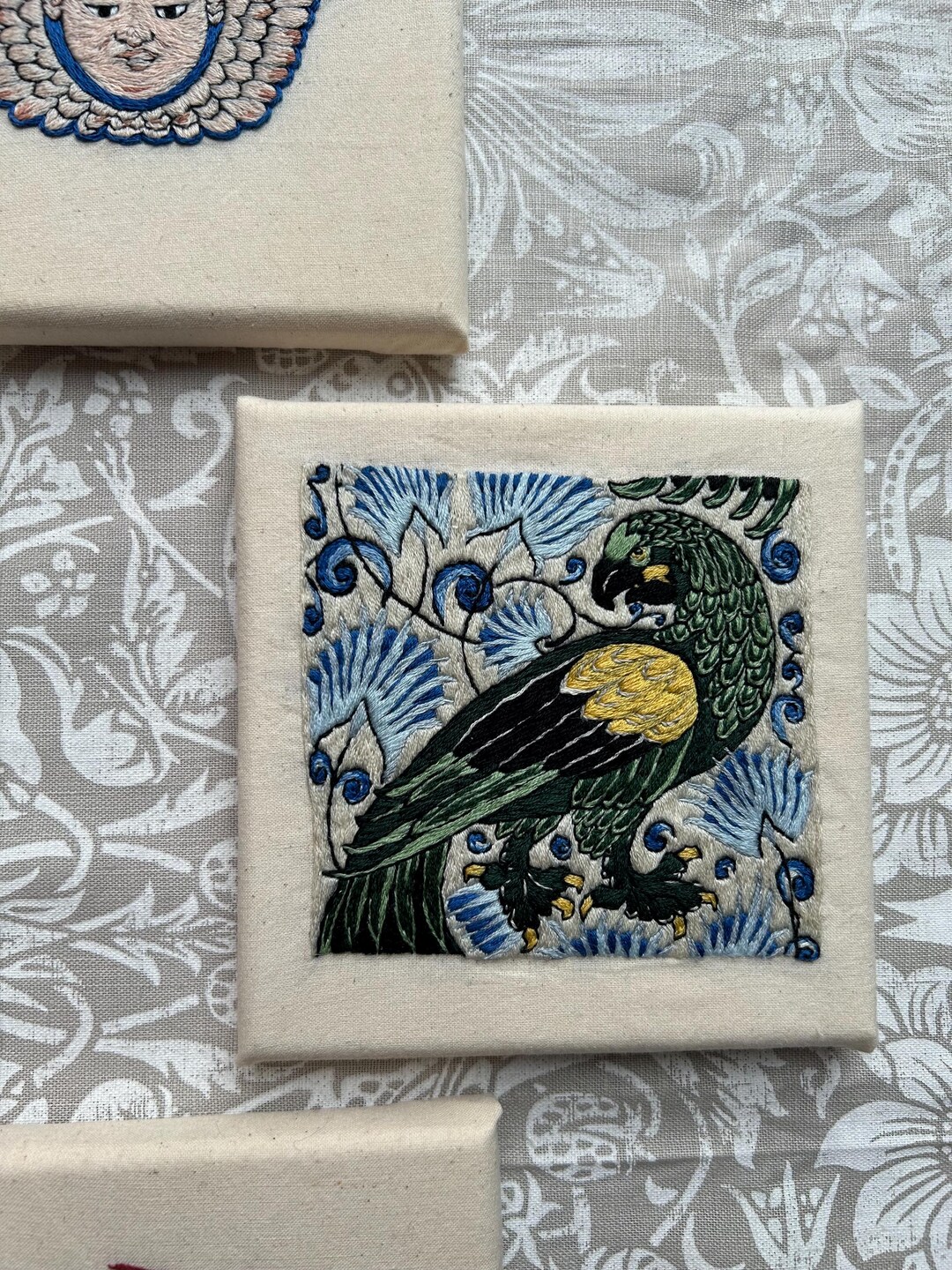 Parrot Hand Embroidered Tile Based on the Original Ceramic Tile Design ...