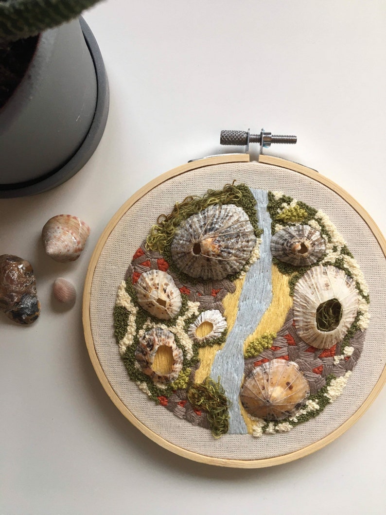 Rock Pool II 5 Inch Hand Embroidery With Shells From Cornwall, St Ives ...