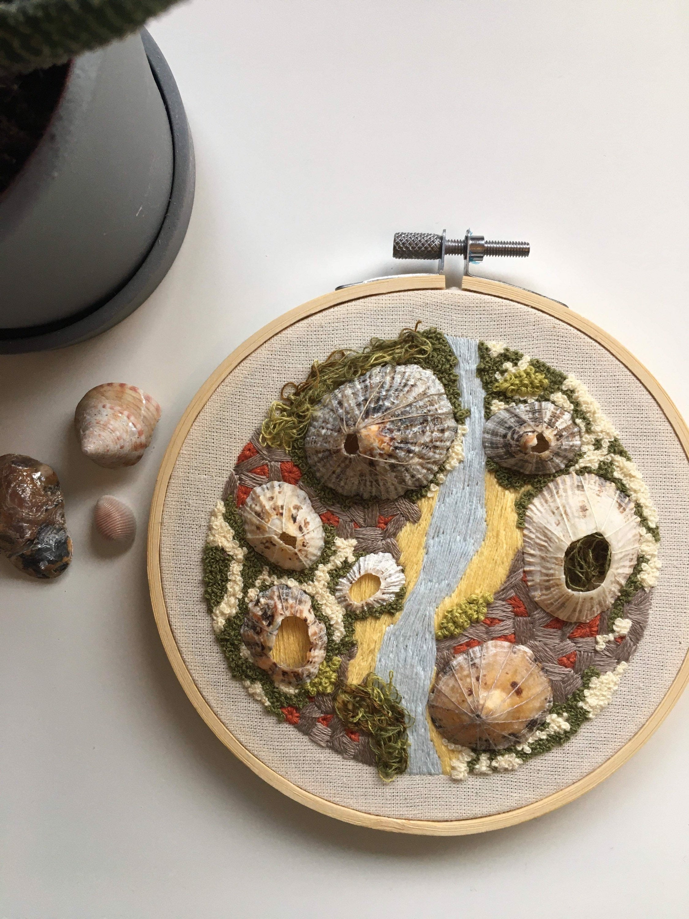 Rock Pool II 5 Inch Hand Embroidery With Shells From Cornwall, St Ives ...