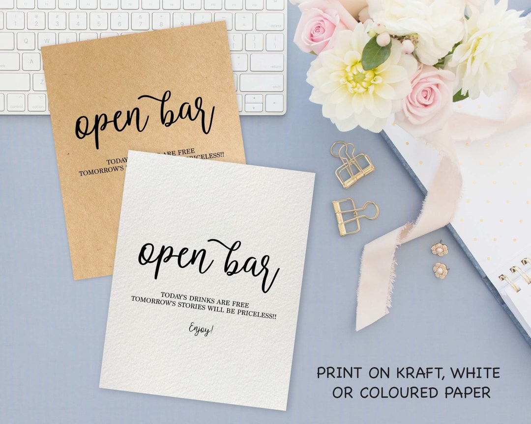 Editable Open Bar Wedding Sign, Printable Bachelorette, Hen & Stag ...