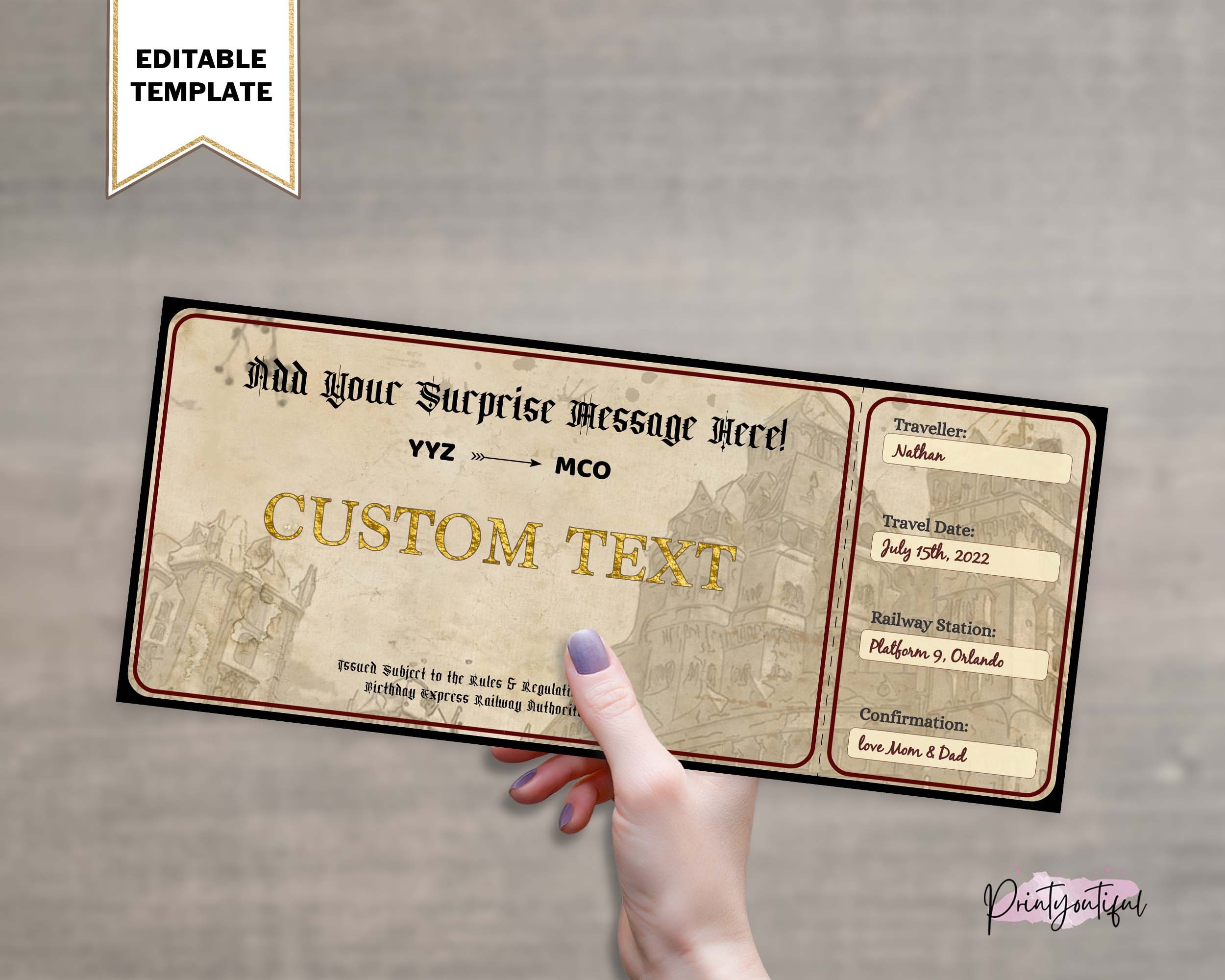 Editable Wizard Boarding Pass Template, Printable Wizarding World Trip ...