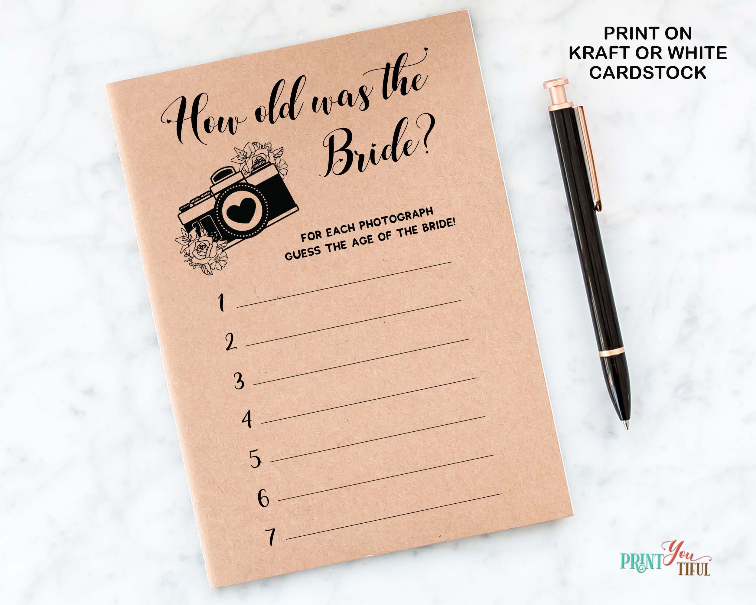How Old Was the Bride, Bridal Shower Games, Printable, Clean ...