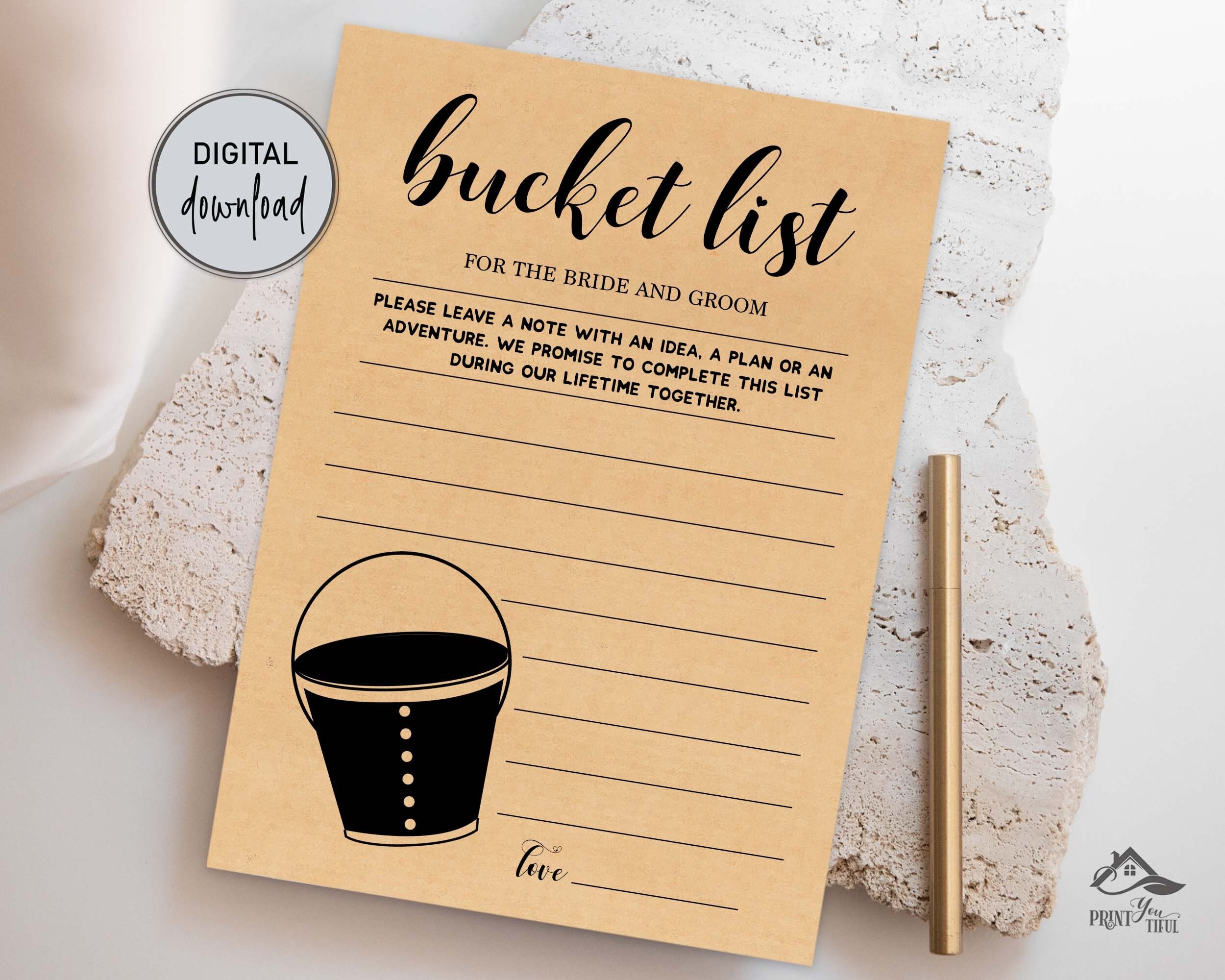 Printable Wedding Bucket List Cards for Bride & Groom, Cute Printable ...