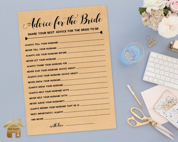 Editable Advice for the Bride Card Bridal Shower Games | Etsy