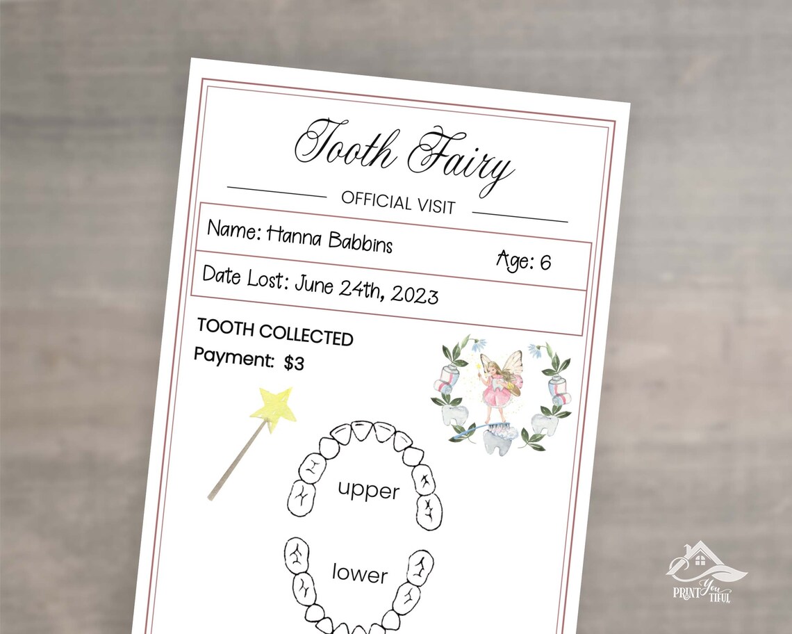 Editable Tooth Fairy Certificate Printable Lost Tooth Fairy - Etsy