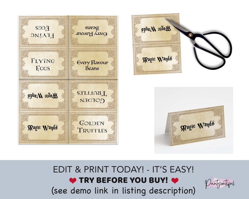 Editable Wizard Food Label Cards Printable Magic Theme Party - Etsy
