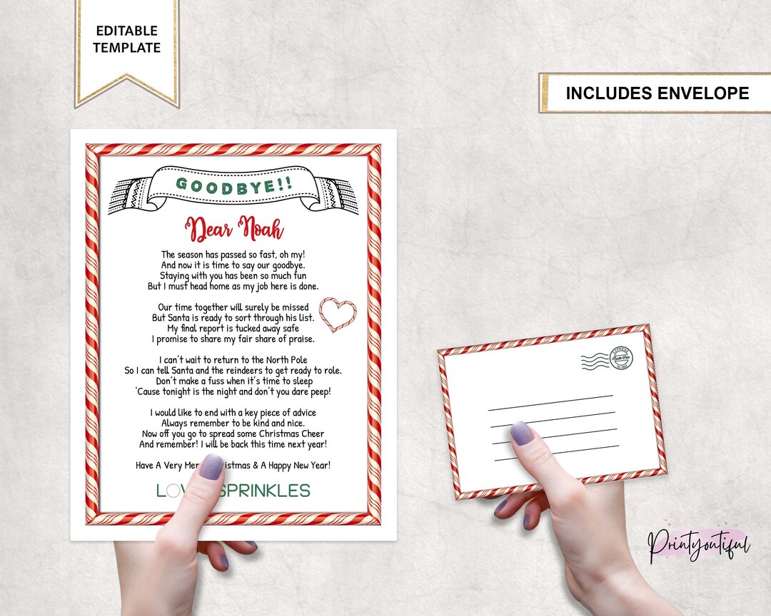 Editable Elf Goodbye Letter & Envelope, Printable Elf Letter Template ...