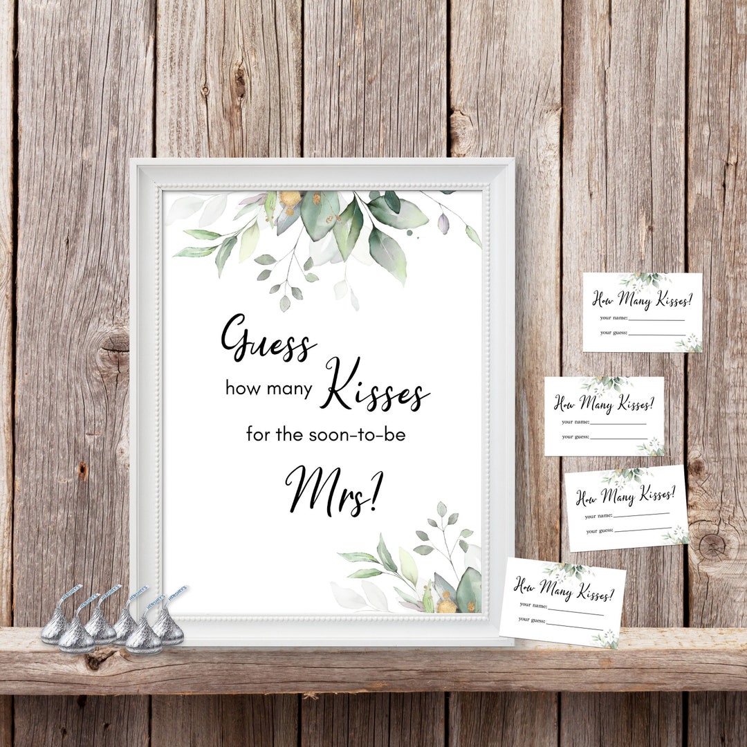 Guess How Many Kisses Bridal Shower Game, Green & Gold Bridal Shower ...
