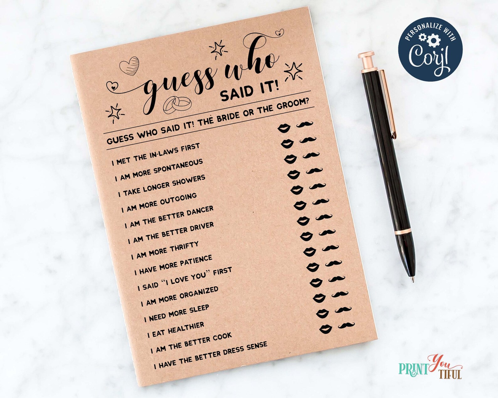 Editable Bridal Shower Games, Printable Guess Who Said It Template for ...