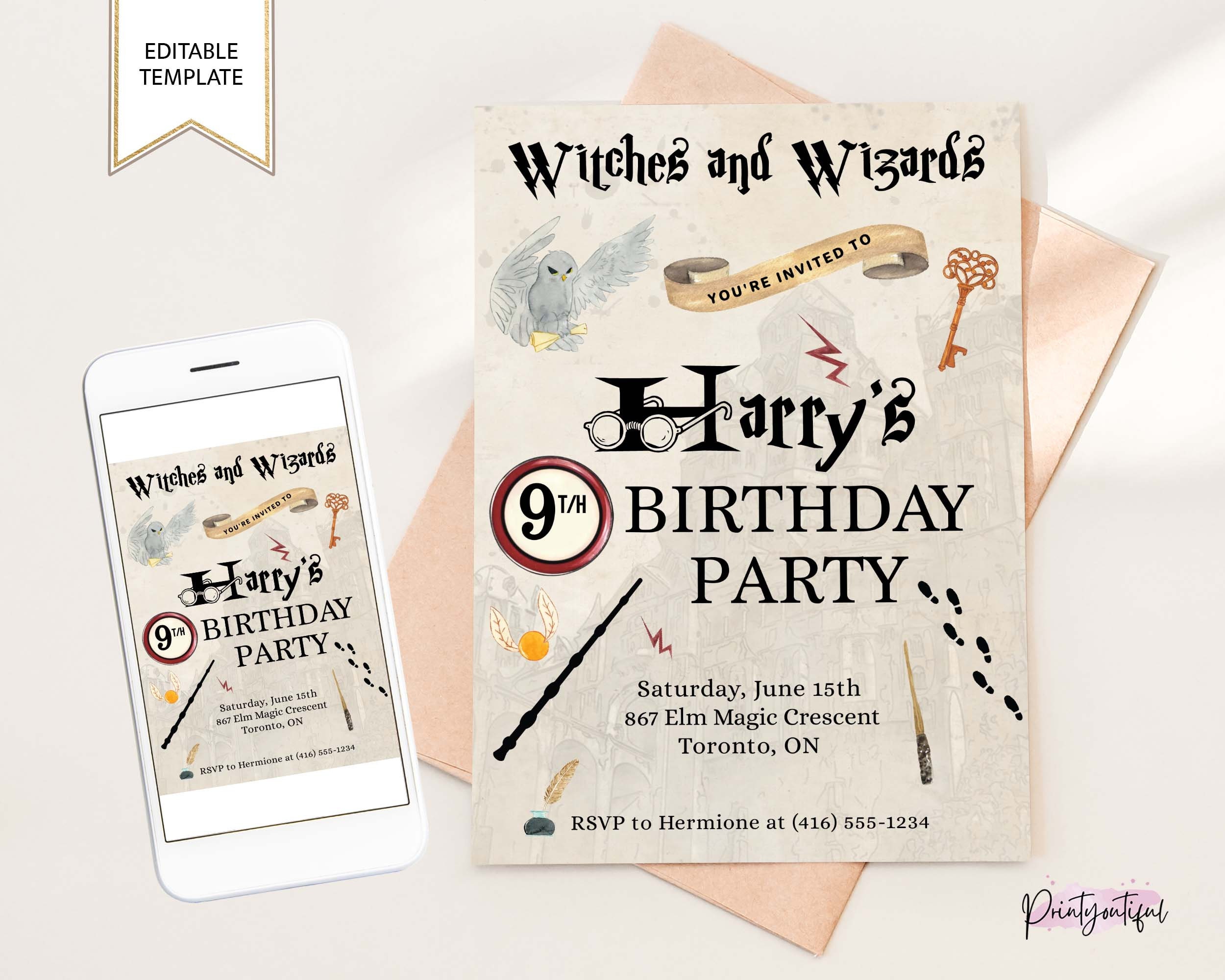 Editable Wizard Birthday Invitation, Magical Birthday Party Invite ...