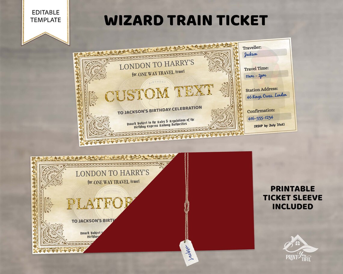 Editable Wizard Train Ticket Invitation Printable Birthday - Etsy