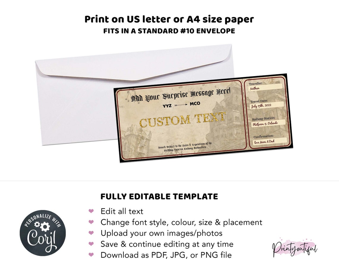 Editable Wizard Boarding Pass Template Printable Wizarding - Etsy