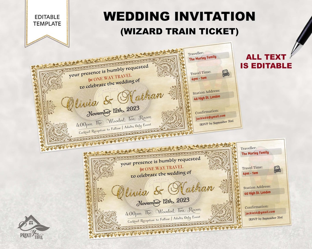 Wizard Train Ticket Wedding Invitation, Printable, Wedding Invite ...