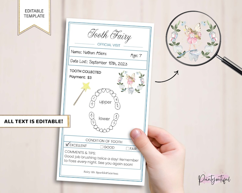 Editable Tooth Fairy Certificate Printable Lost Tooth Fairy - Etsy