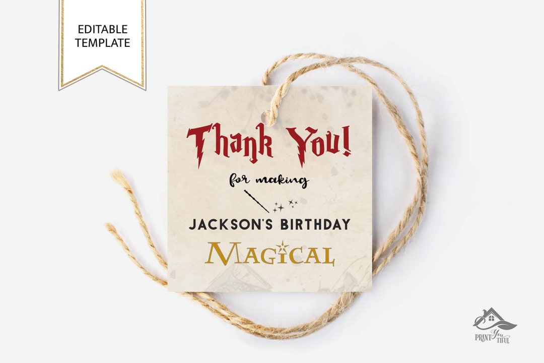 Editable Wizard Birthday Party Favour Tags, Printable Thank You Tag ...