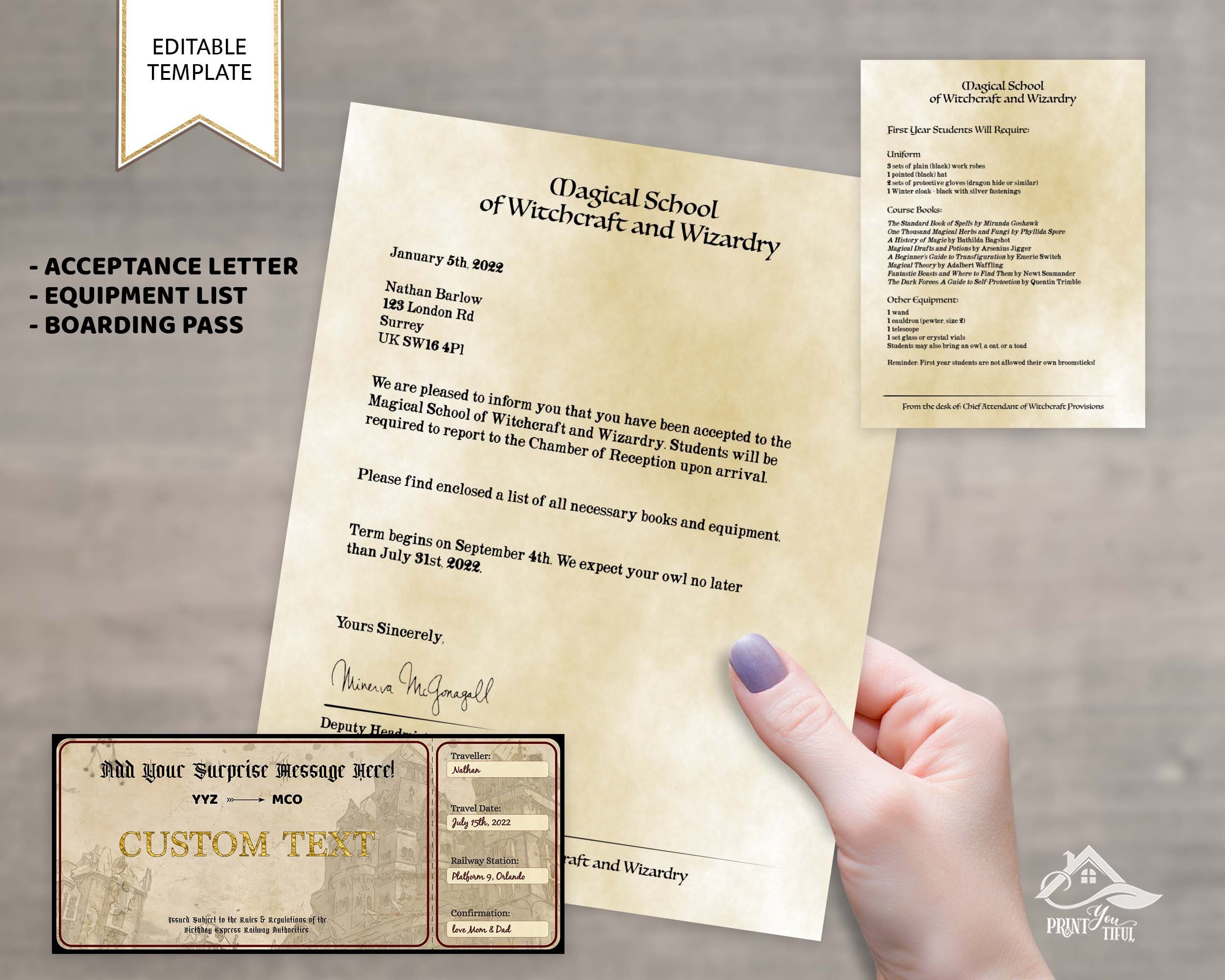 Printable Acceptance Letter & Class List, 11th Birthday Surprise Trip ...