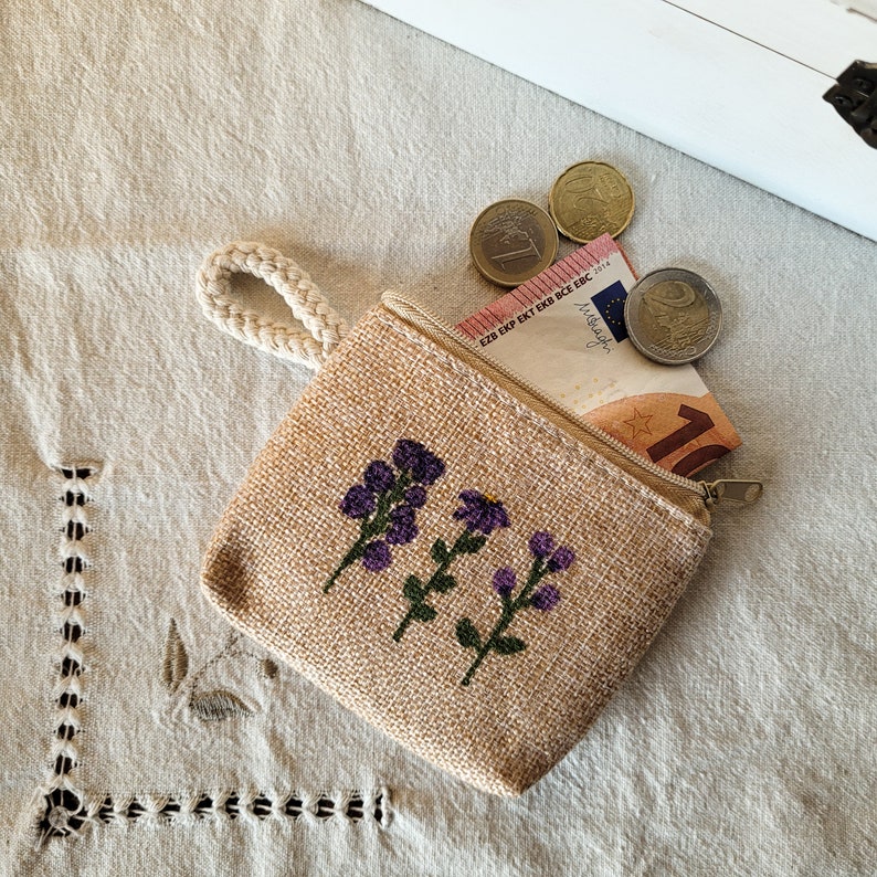 Purple Coin Pouch, Coin Purse, Pouch, Purse, Card Pouch, Handpainted ...