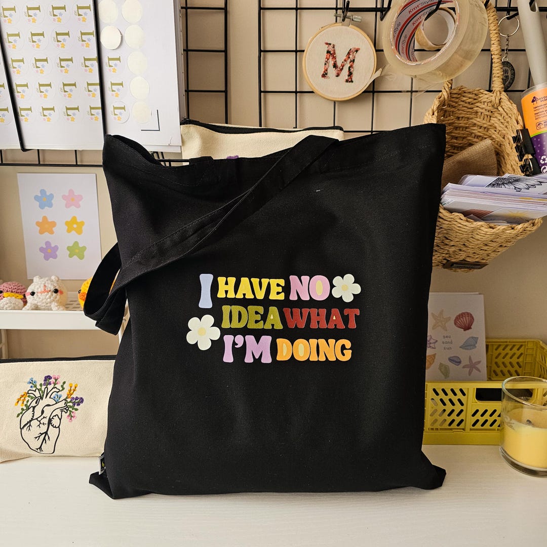Trendy Funny Quote Tote Bag, Aesthetic Black Canvas Tote Bag, Reusable ...