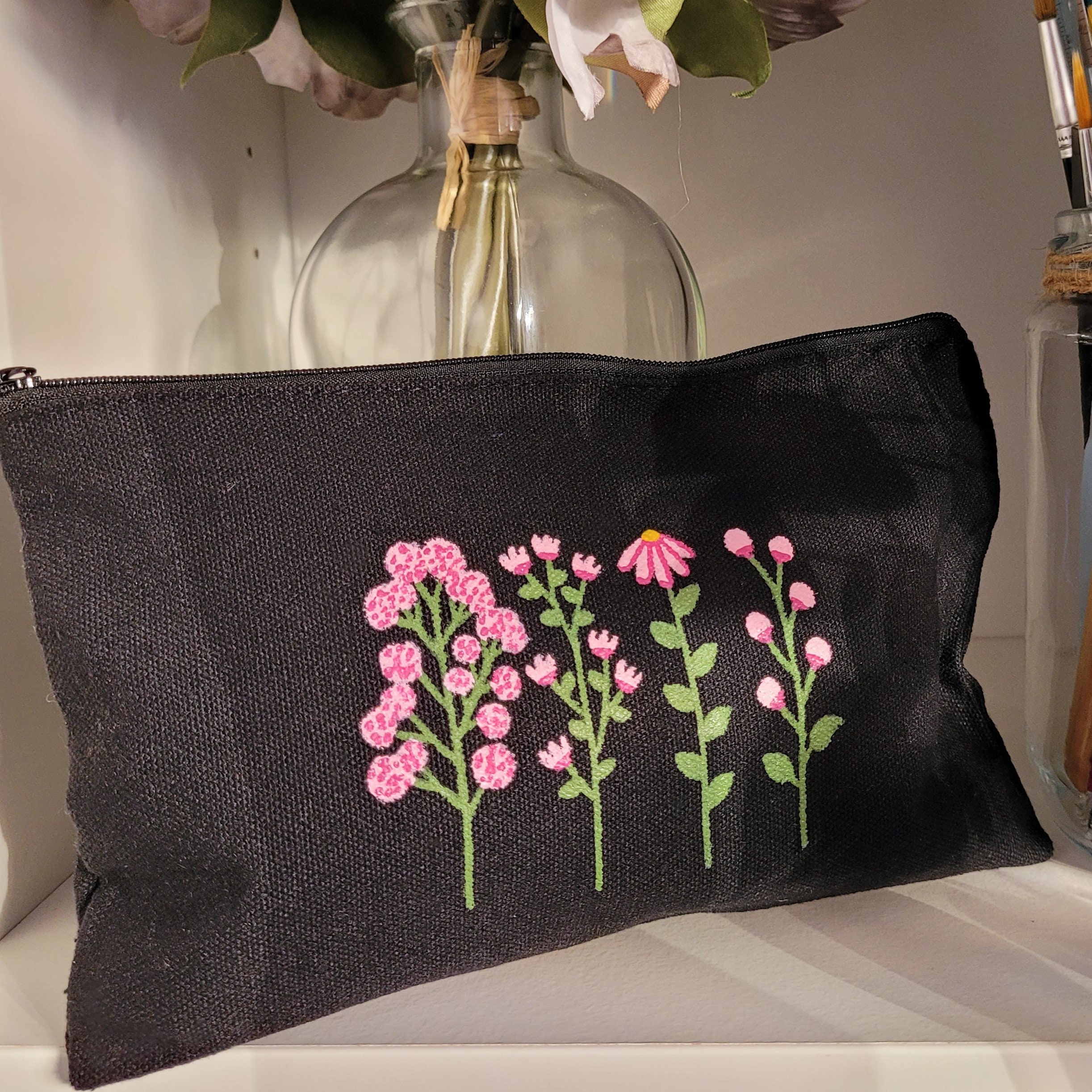 Turquoise Wildflower Pencil Case, Black Cotton Pencil Case for School ...