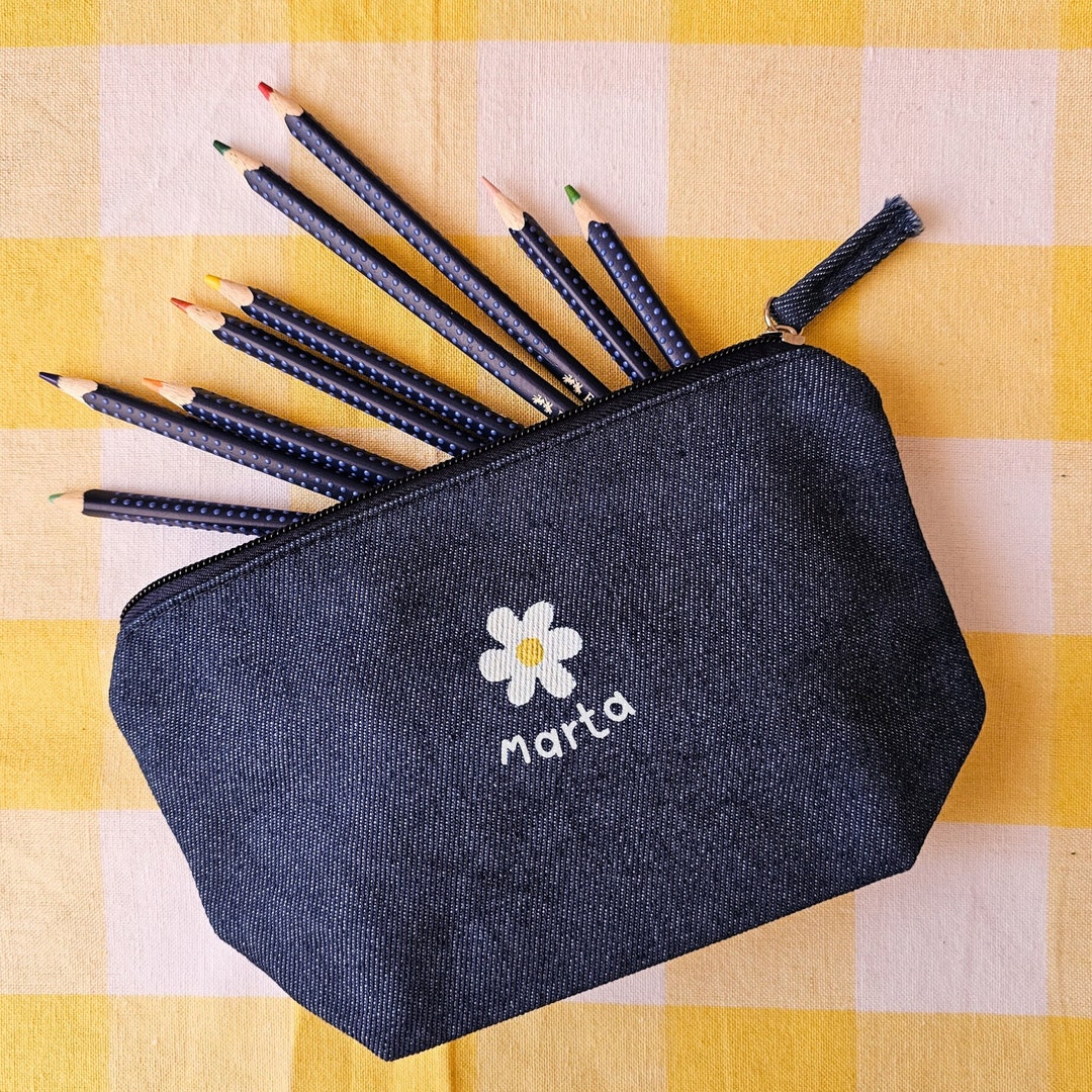 Denim Pencil Case, Personalized School Pencil Case, Daisy Pencil Case ...