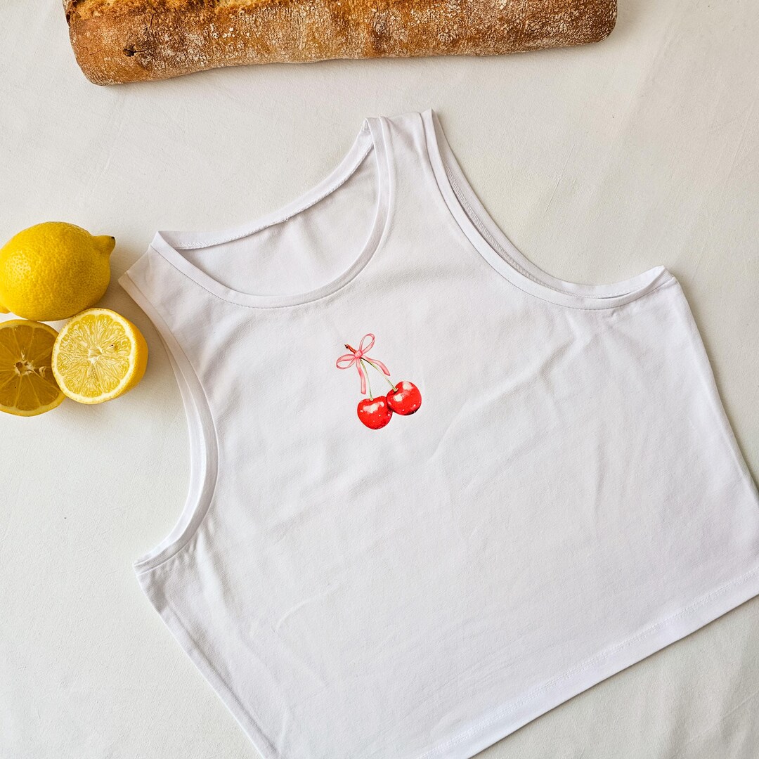 Cherry Crop Top, Cherry Tank Top, Cherry and Bow Baby Tee, Fruit Crop ...