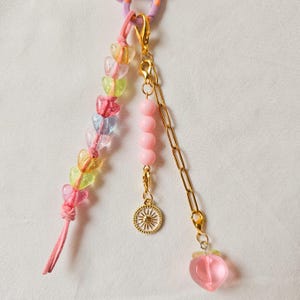 Peach Keychain, Heart Beaded Bag Charm, Cute Purse Accessory, Gift for ...
