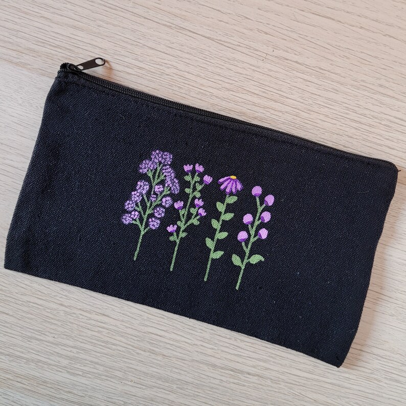 Turquoise Wildflower Pencil Case, Black Cotton Pencil Case for School ...