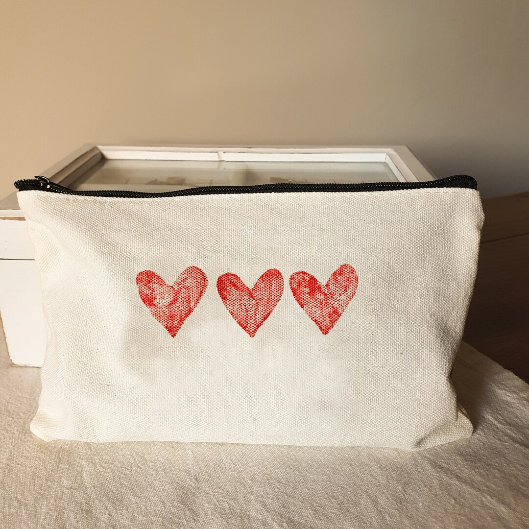 Red Hearts Pencil Case Aesthetic, Pencil Pouch, Love Pencil Case, Cloth ...