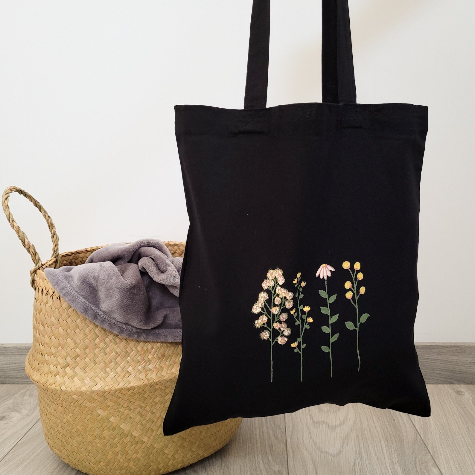 Black Totebag Cottagecore Tote Tote Bag Totebag With Long - Etsy