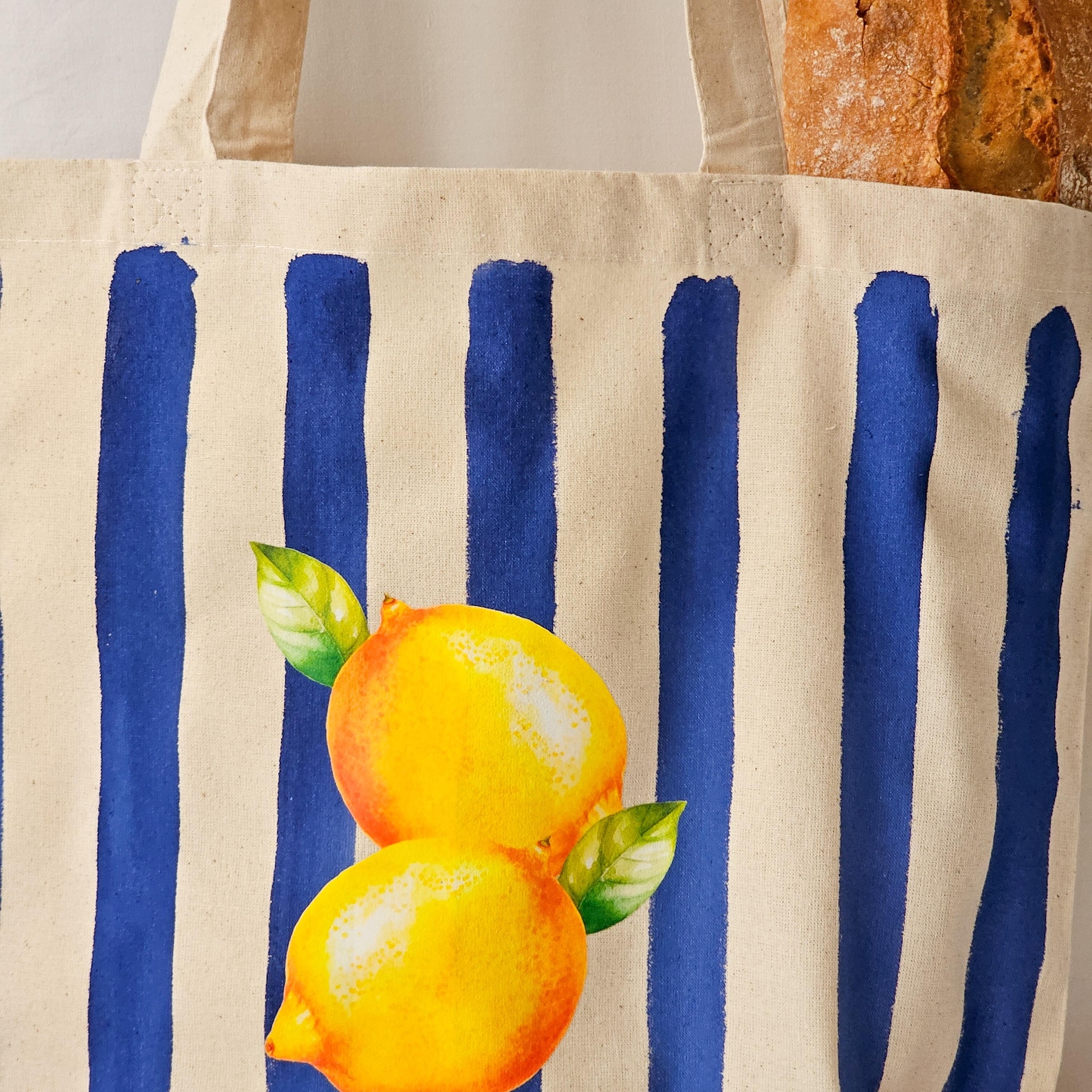 Amalfi Lemon Tote Bag, Italian Chic Canvas Tote, Blue Striped Tote ...