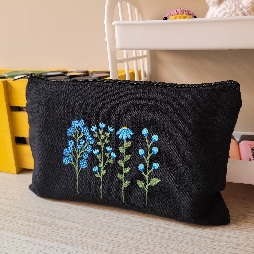 Turquoise Wildflower Pencil Case, Black Cotton Pencil Case for School ...