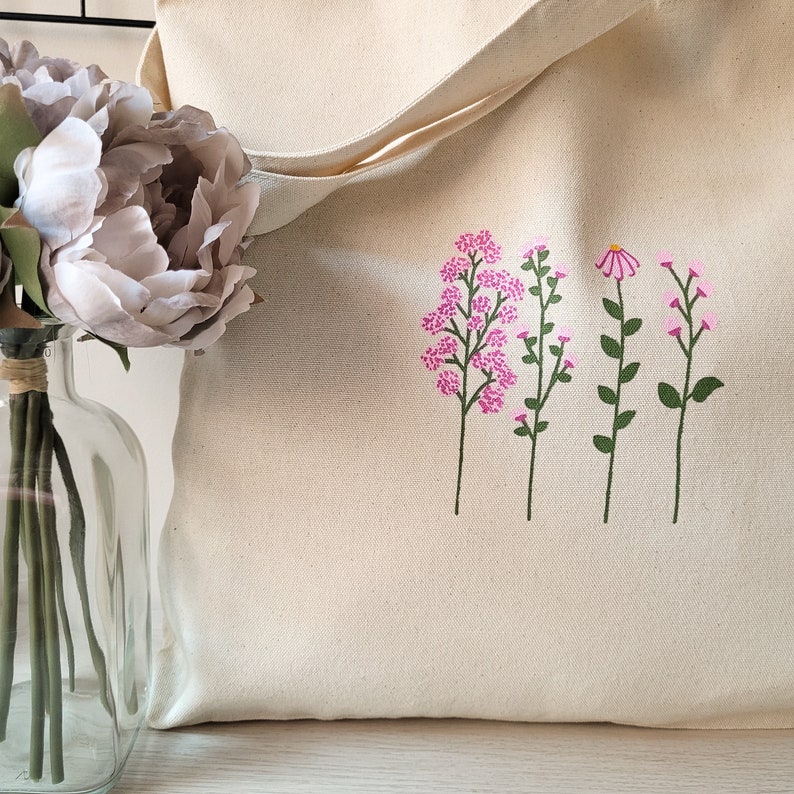 Trendy Cute Preppy Tote Bag, Aesthetic Pink Floral Canvas Tote Bag ...