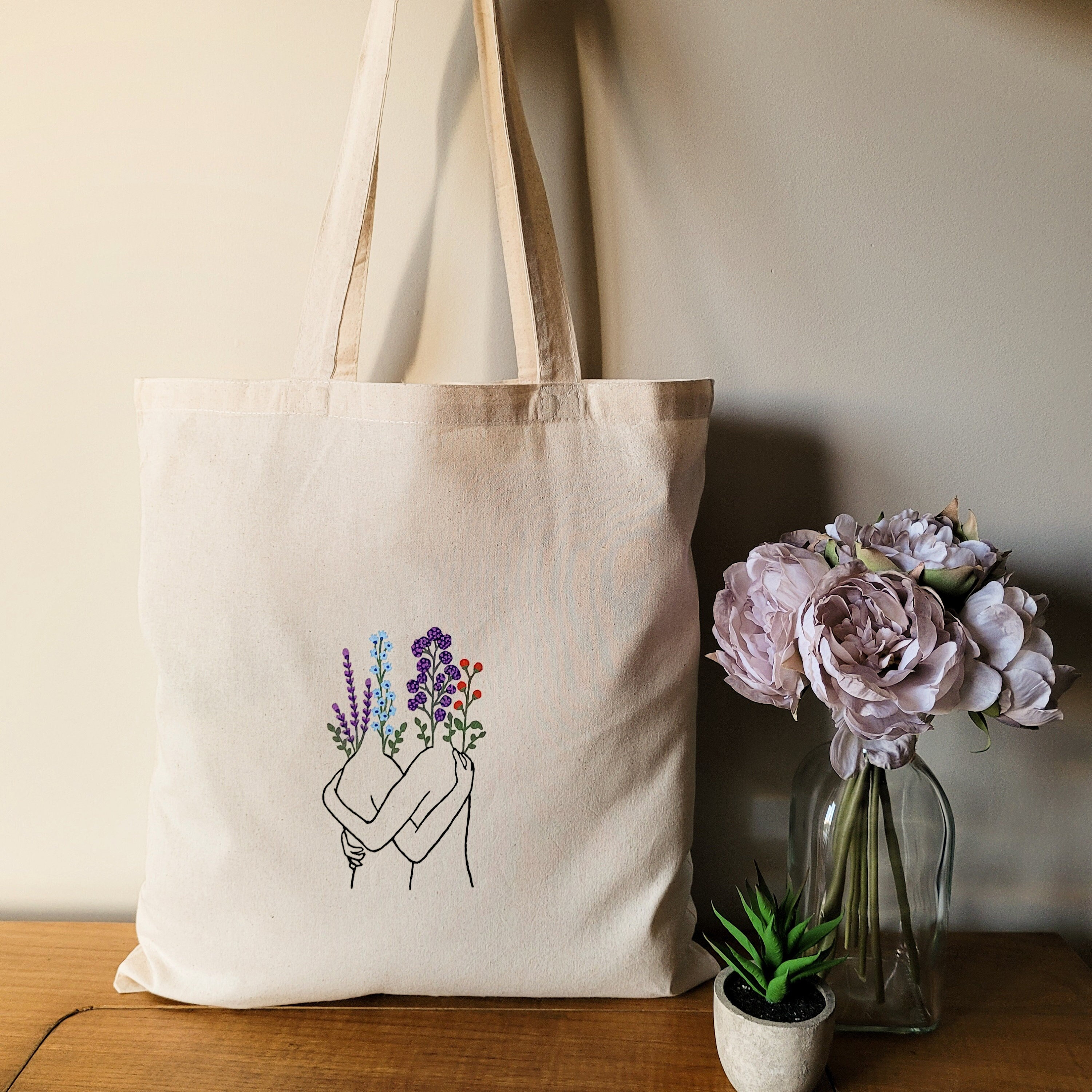 Canvas Tote Bag Minimalist Floral - Aesthetic Reusable Grocery Bag For ...