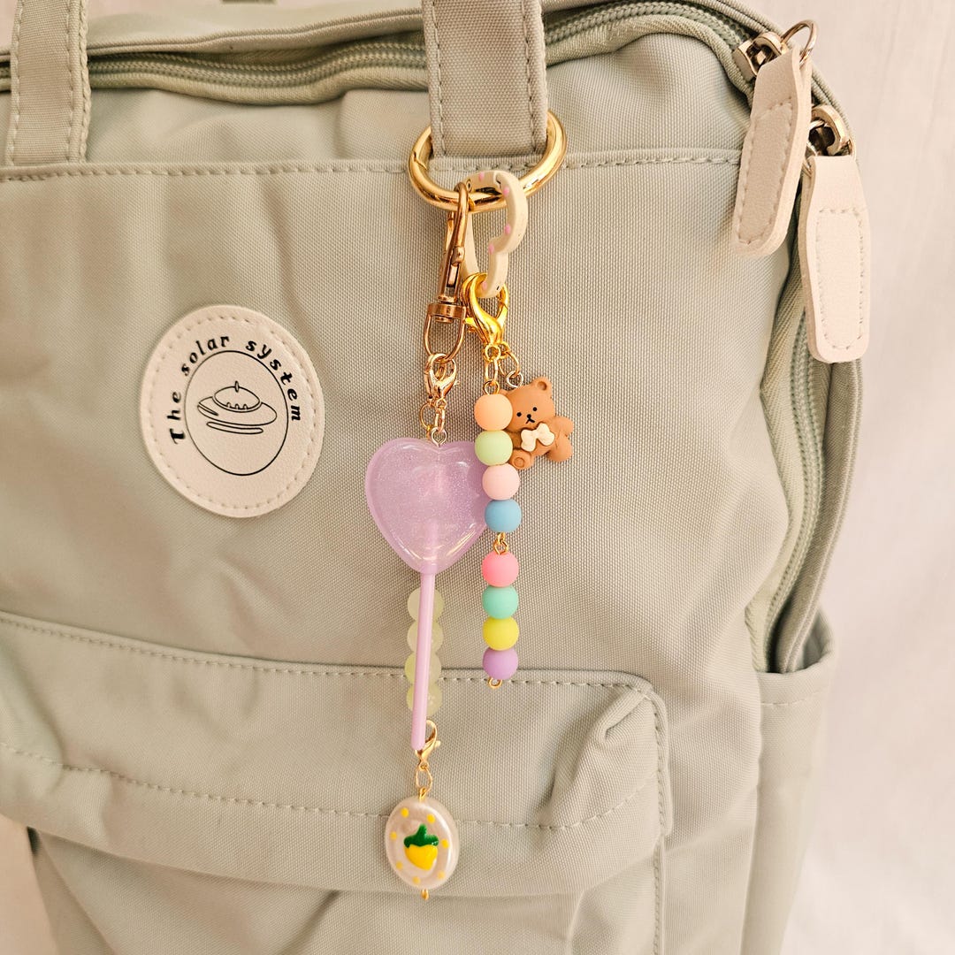 Back to School Bag Charm, Lollipop Keychain for Girls, Cute Teddy Bear ...