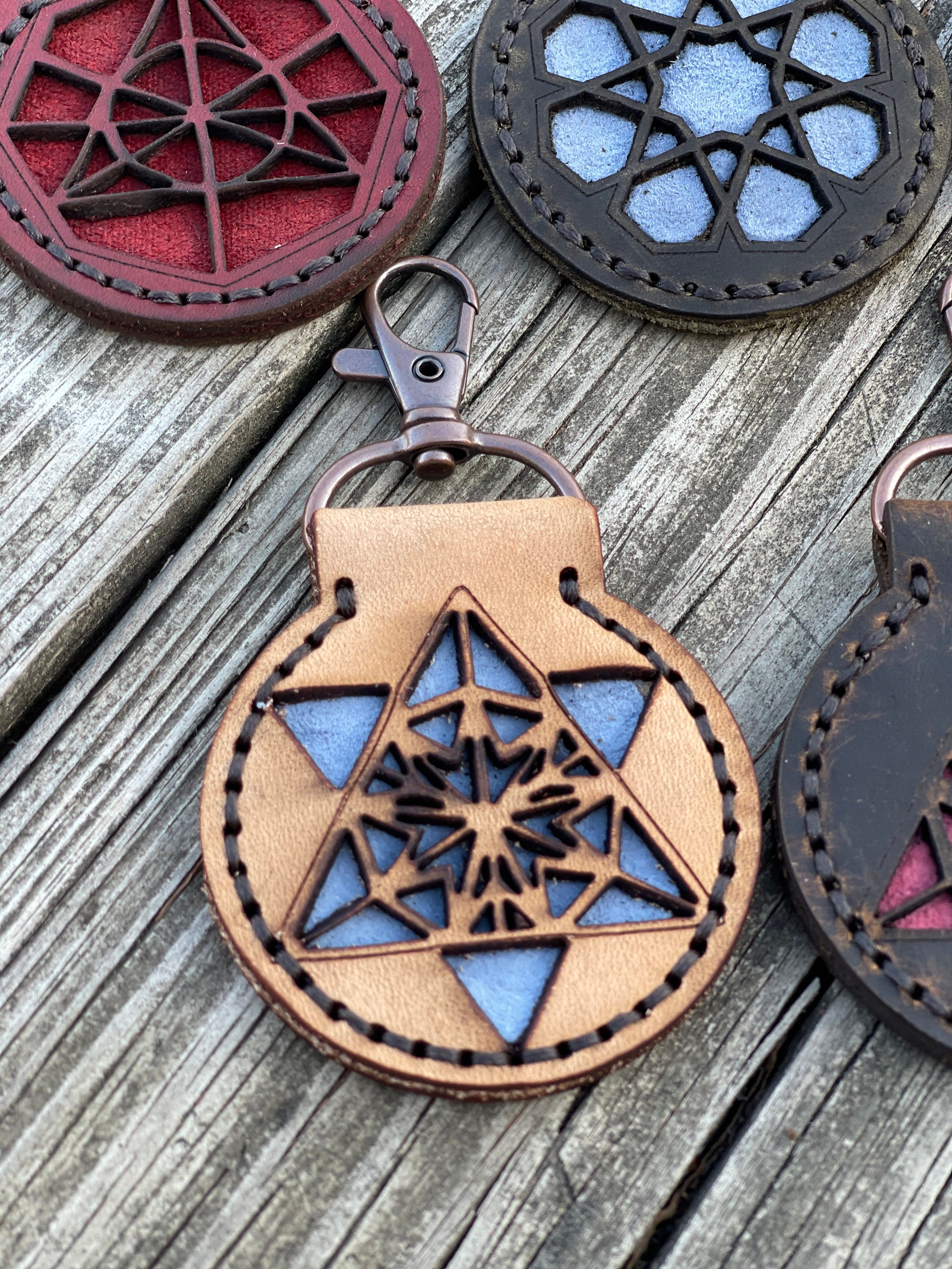5 Geometric Lasered Leather Keychain Patterns - Etsy