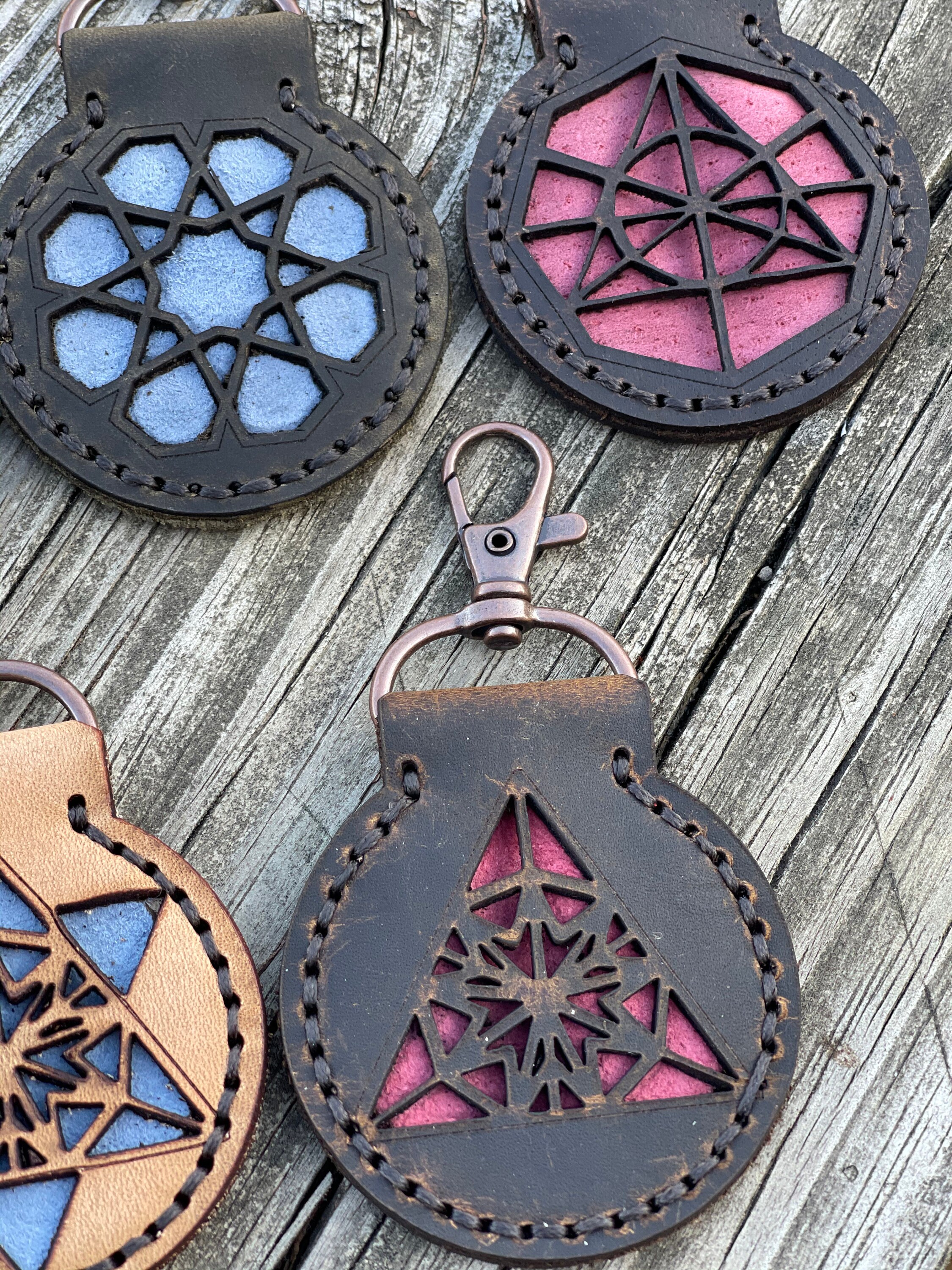 5 Geometric Lasered Leather Keychain Patterns - Etsy