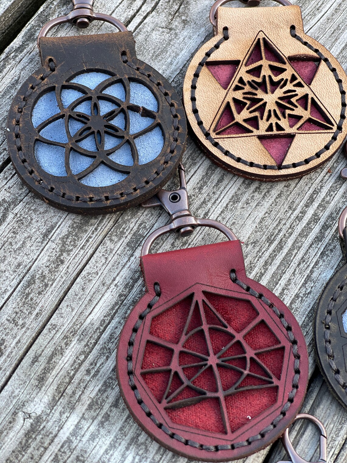 5 Geometric Lasered Leather Keychain Patterns - Etsy