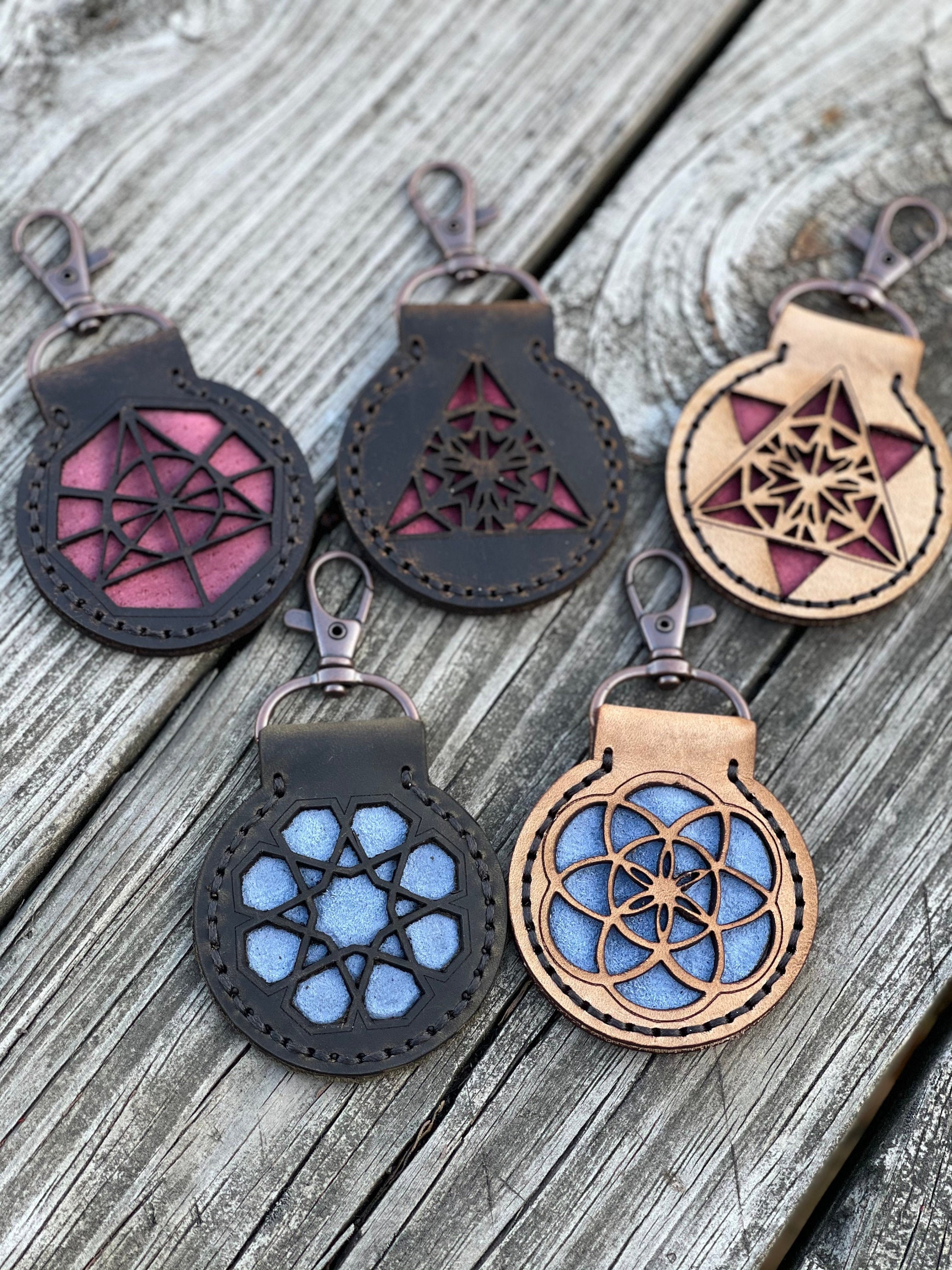 5 Geometric Lasered Leather Keychain Patterns - Etsy