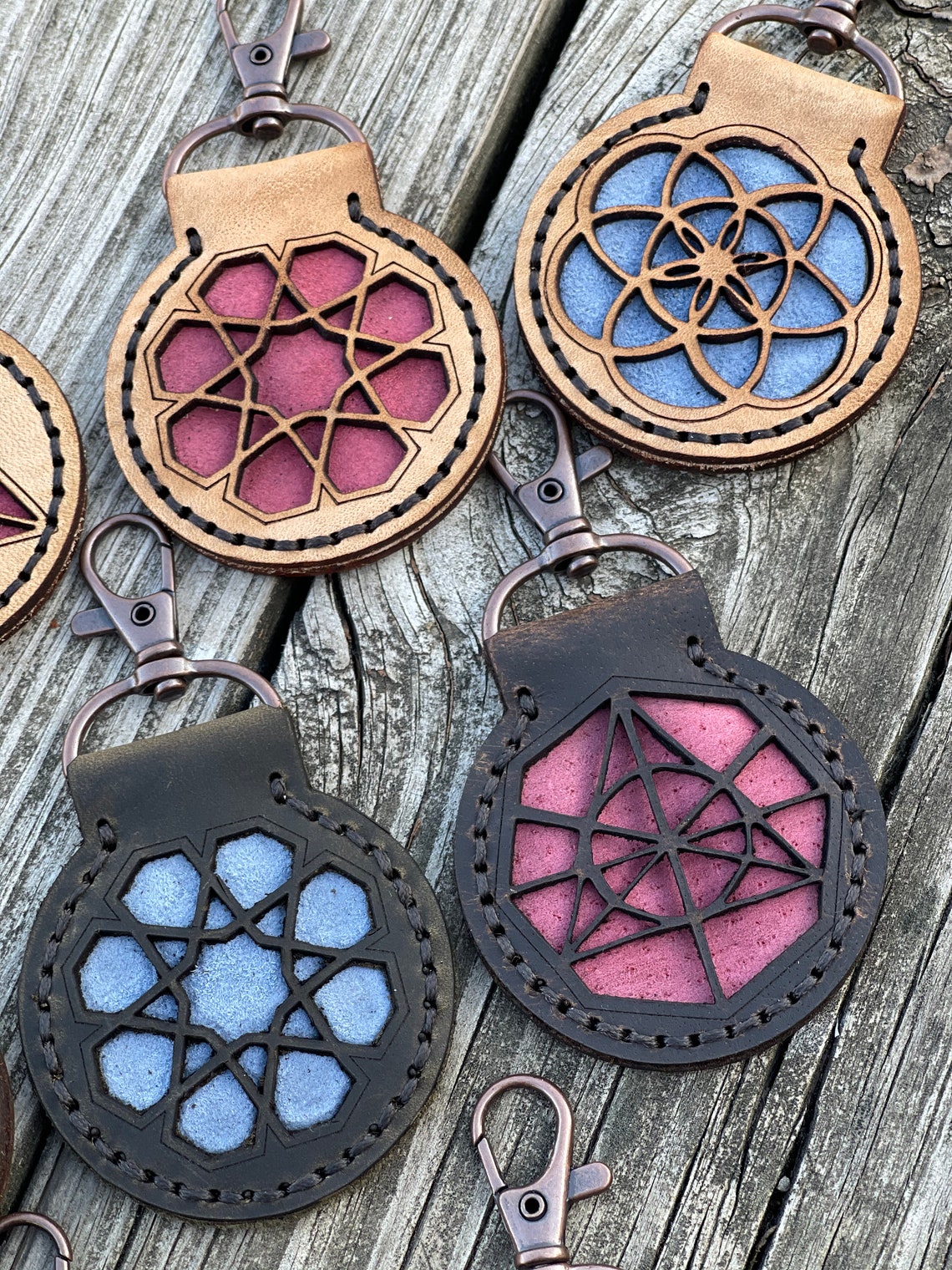 5 Geometric Lasered Leather Keychain Patterns | Etsy