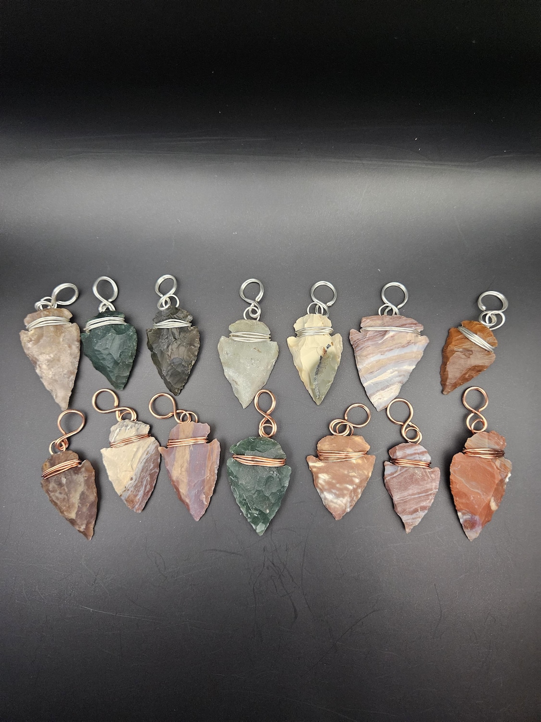Handcrafted Natural Stone Arrowhead Pendant - Silver or Copper Wire ...