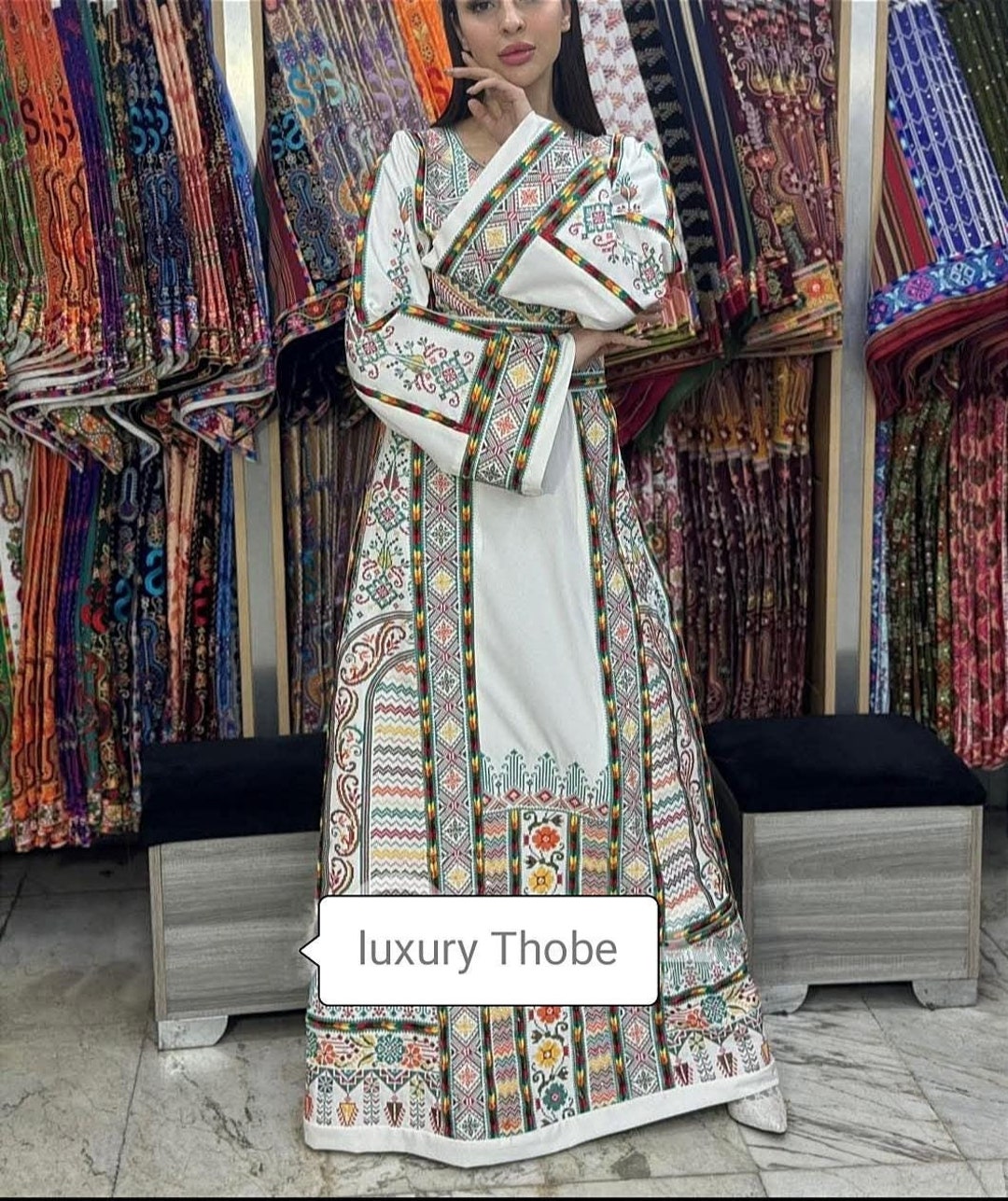 Palestinian Dress Couture, Thobe With Long Sleeves Eastern Arabic ...