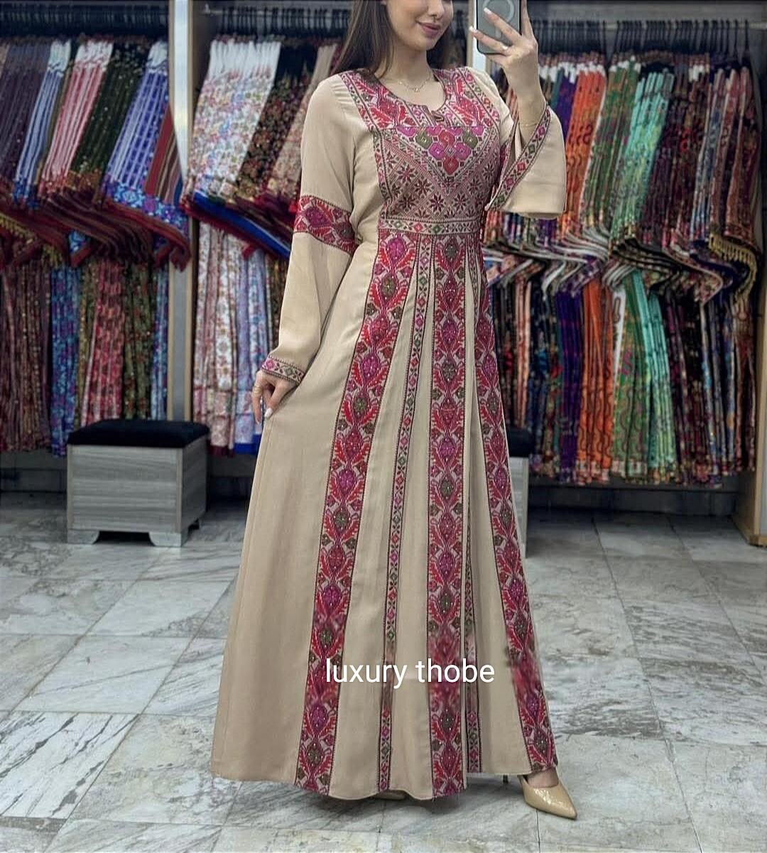 Palestinian Thobe Dress With Long Sleeves Palestinian Thobe Abaya Maxi ...