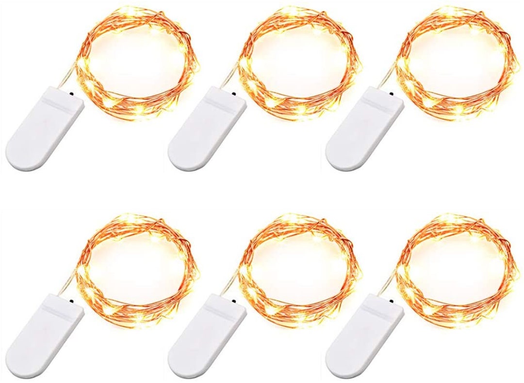 6 Pack of 20 Leds Fairy Warm White Lights, 6 Ft Long Cooper Wire ...