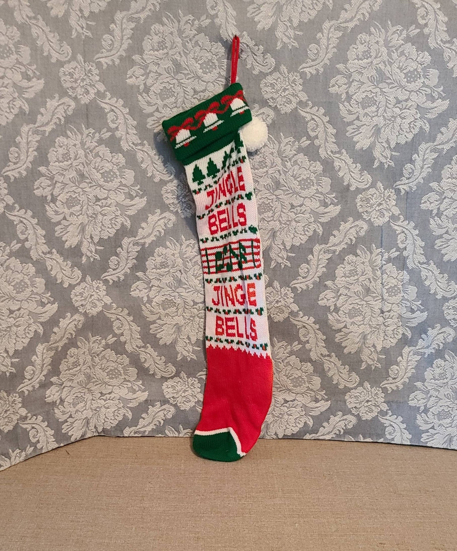 Vintage Jingle Bells Knit Stocking Christmas Music Notes Red - Etsy