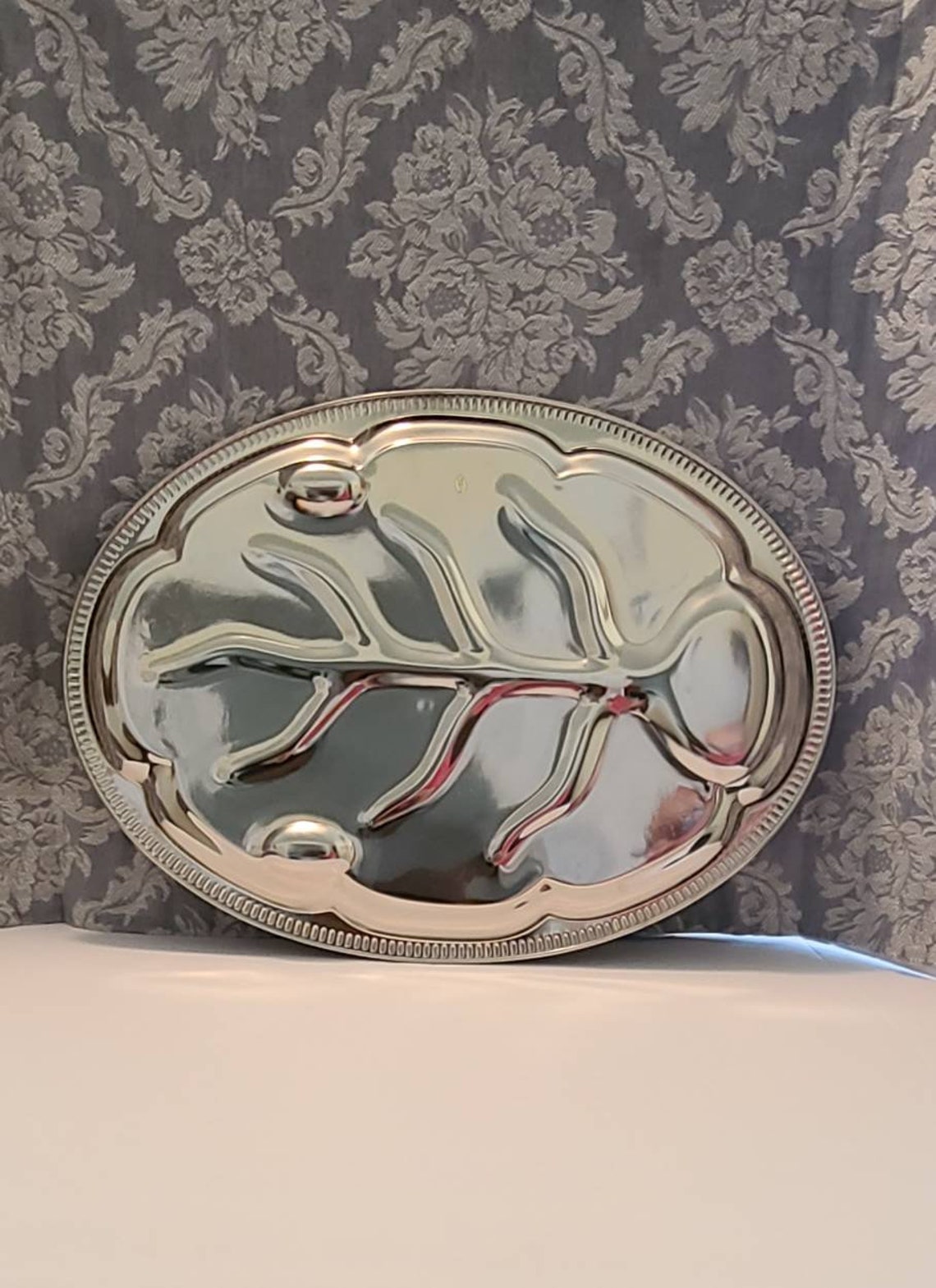 Vintage Oval Silverplate Serving Tray With Flower Pattern - Etsy