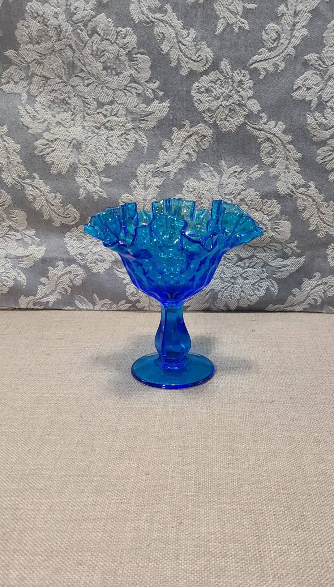 Vintage Fenton Colonial Blue Thumbprint Compote Dish Glass Pedestal ...