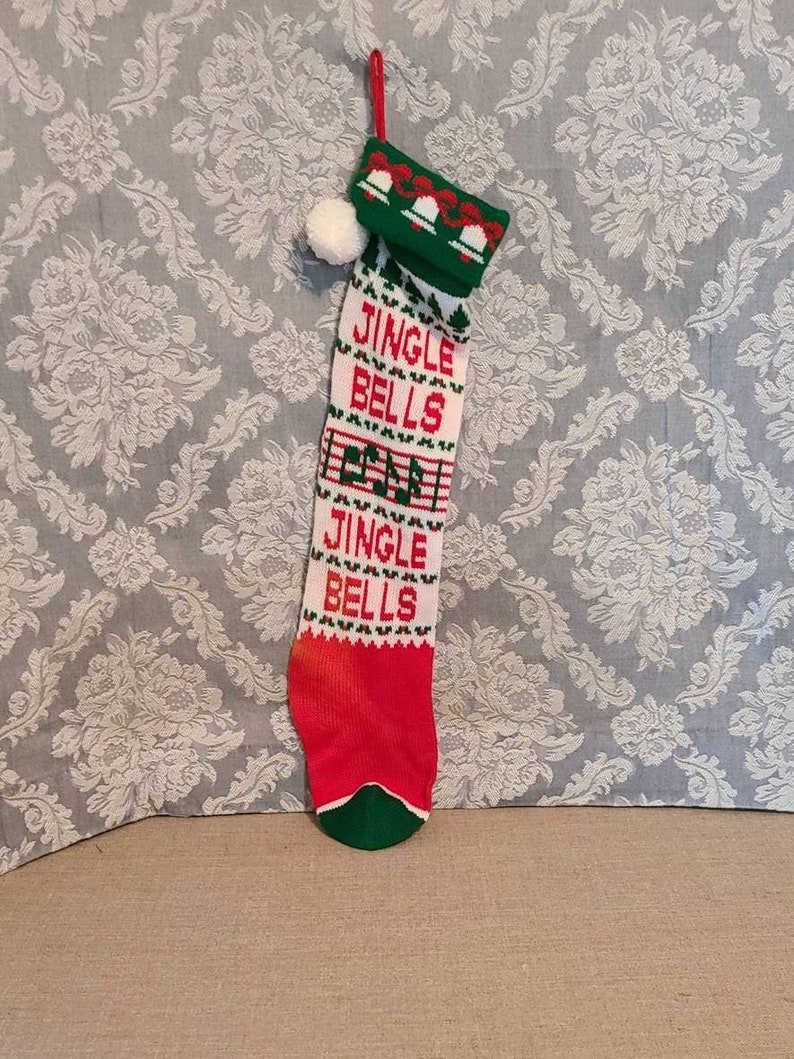 Vintage Jingle Bells Knit Stocking Christmas Music Notes Red - Etsy