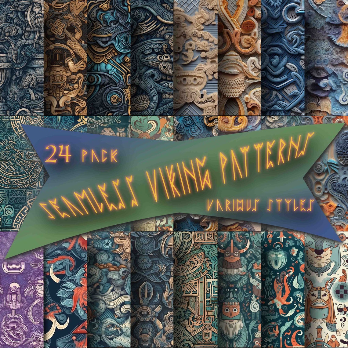 Seamless Viking Patterns | 24 Pack Repeatable Digital Papers - Etsy