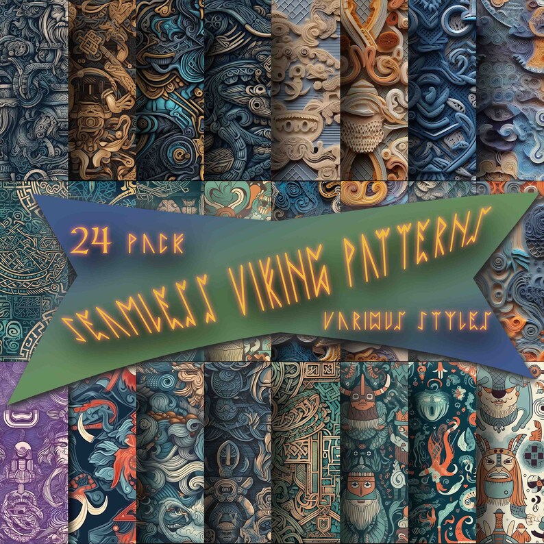 Seamless Viking Patterns | 24 Pack Repeatable Digital Papers - Etsy