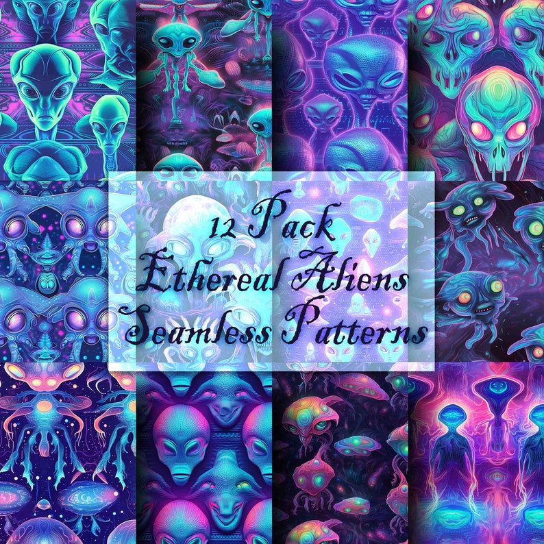Seamless Alien Patterns 12 Pack Repeatable Digital Papers Ethereal ...